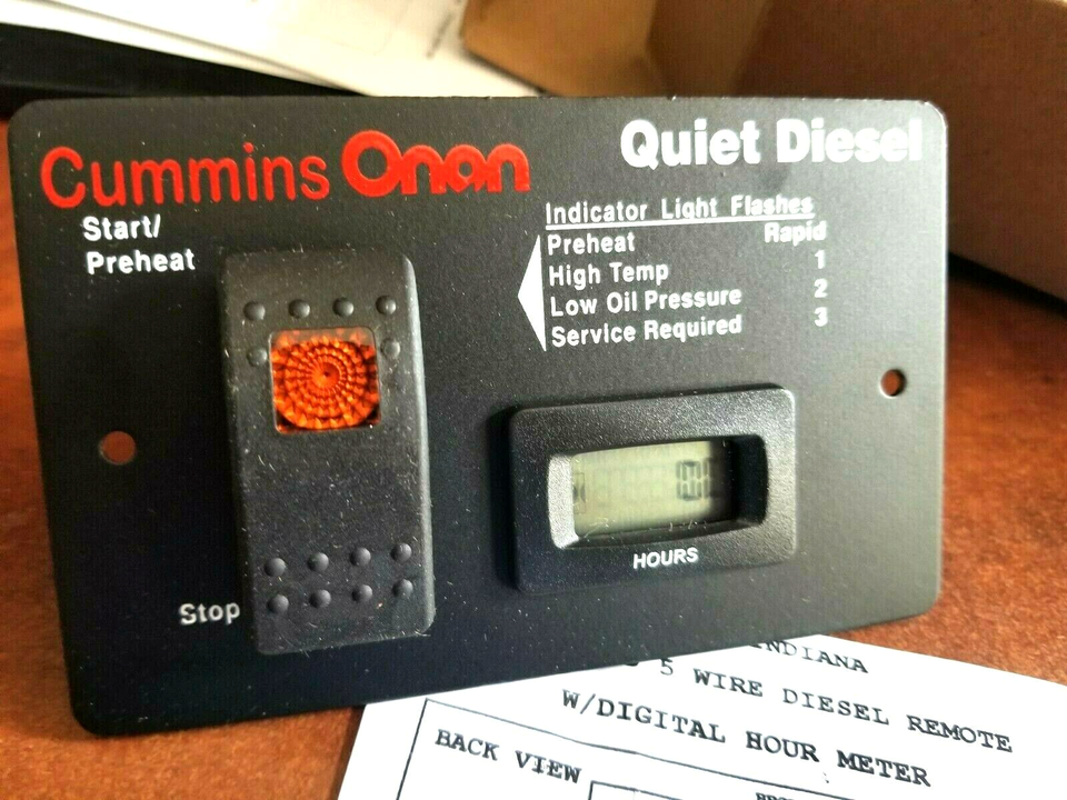 ONAN DIESEL SILENT REMOTE START SWITCH & DIGITAL HOUR METER QUIET 12V ...