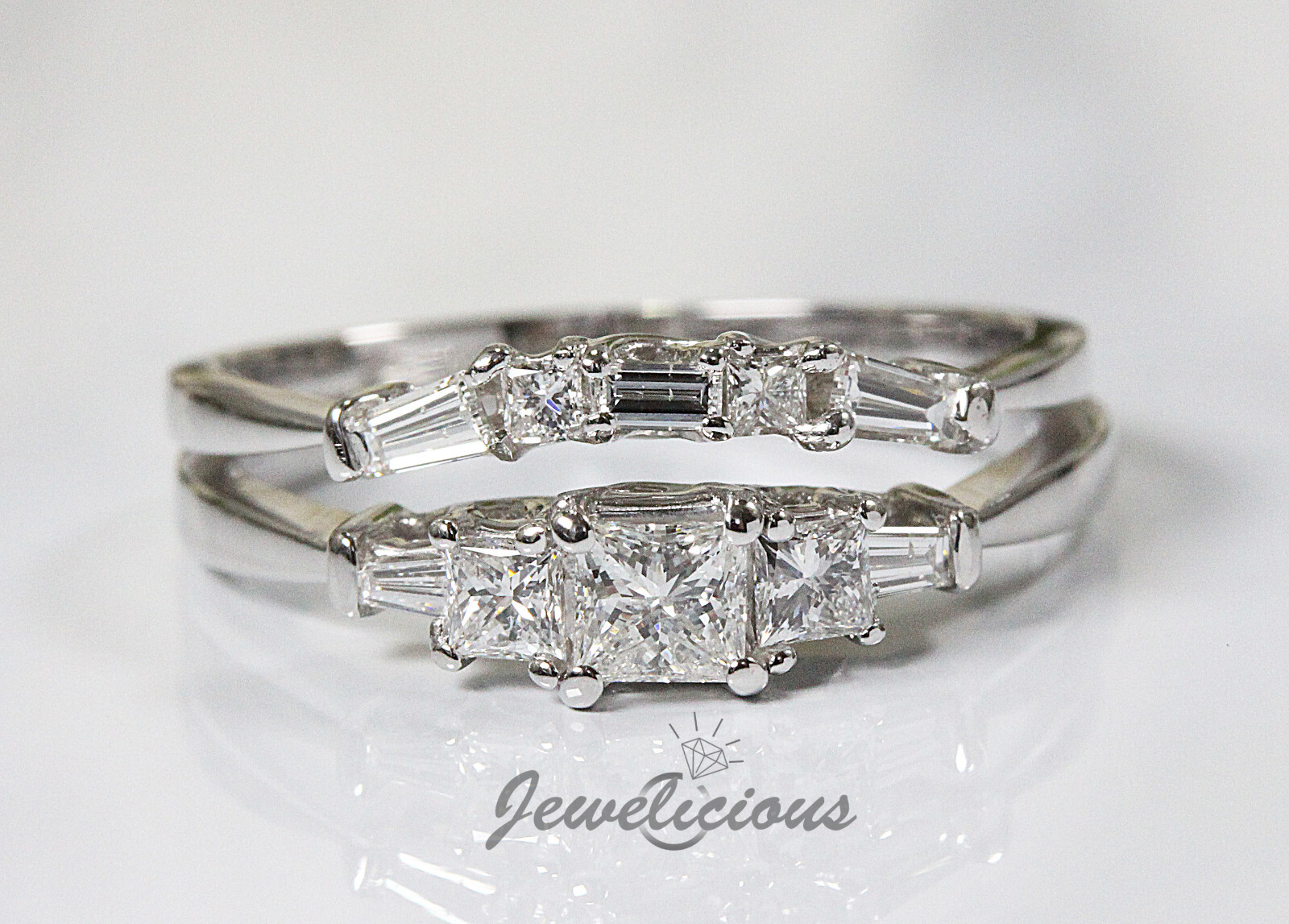 Natural Multi Shape Diamonds Unique Engagement Double Ring in 14K White ...