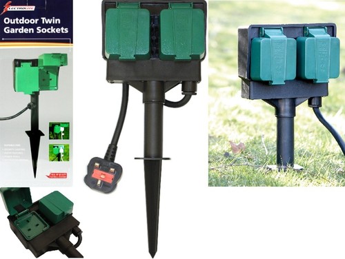 Outdoor Garden Sockets 3m Cable Extension IP54 Z Twin Sockets Spike ...
