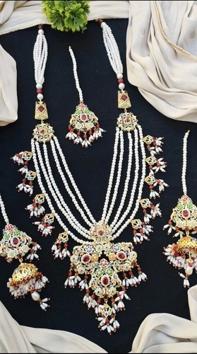 Noratan pearl Mala Set with Earrings tikka Asian Indian Jewellery Long ...