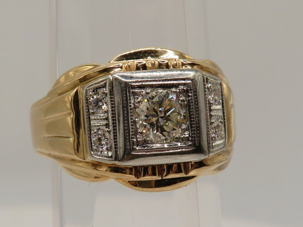 MAN'S 14K YELLOW & WHITE GOLD RING w 5 DIAMONDS - SIZ… - Gem