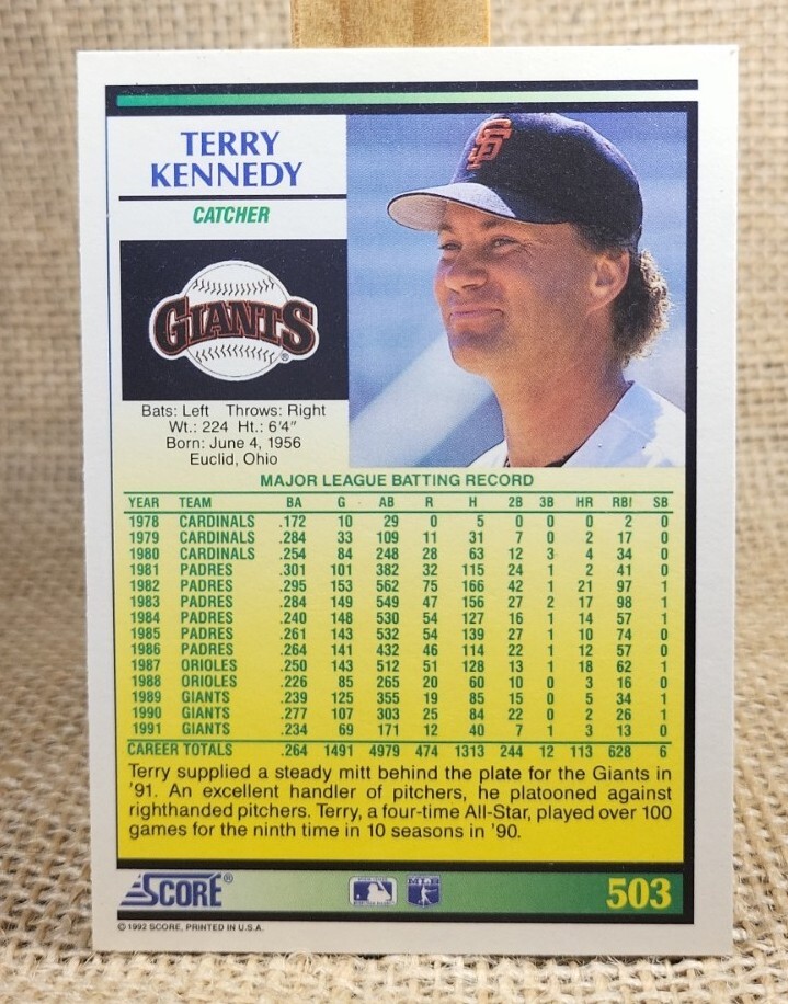 1992 Score Terry Kennedy Baseball Card #503 Giants FREE S&H | eBay