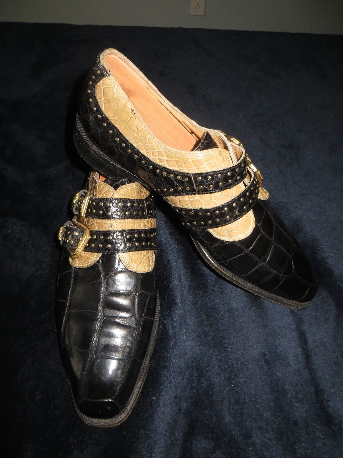 MAURI Italy Rare Alligator Black Gold Medusa Double Monk Strap Loafer ...