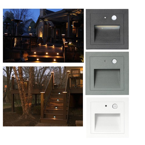 LED Stair Step Lights PIR Sensor Outdoor IP65 Walkway Recessed Wall ...