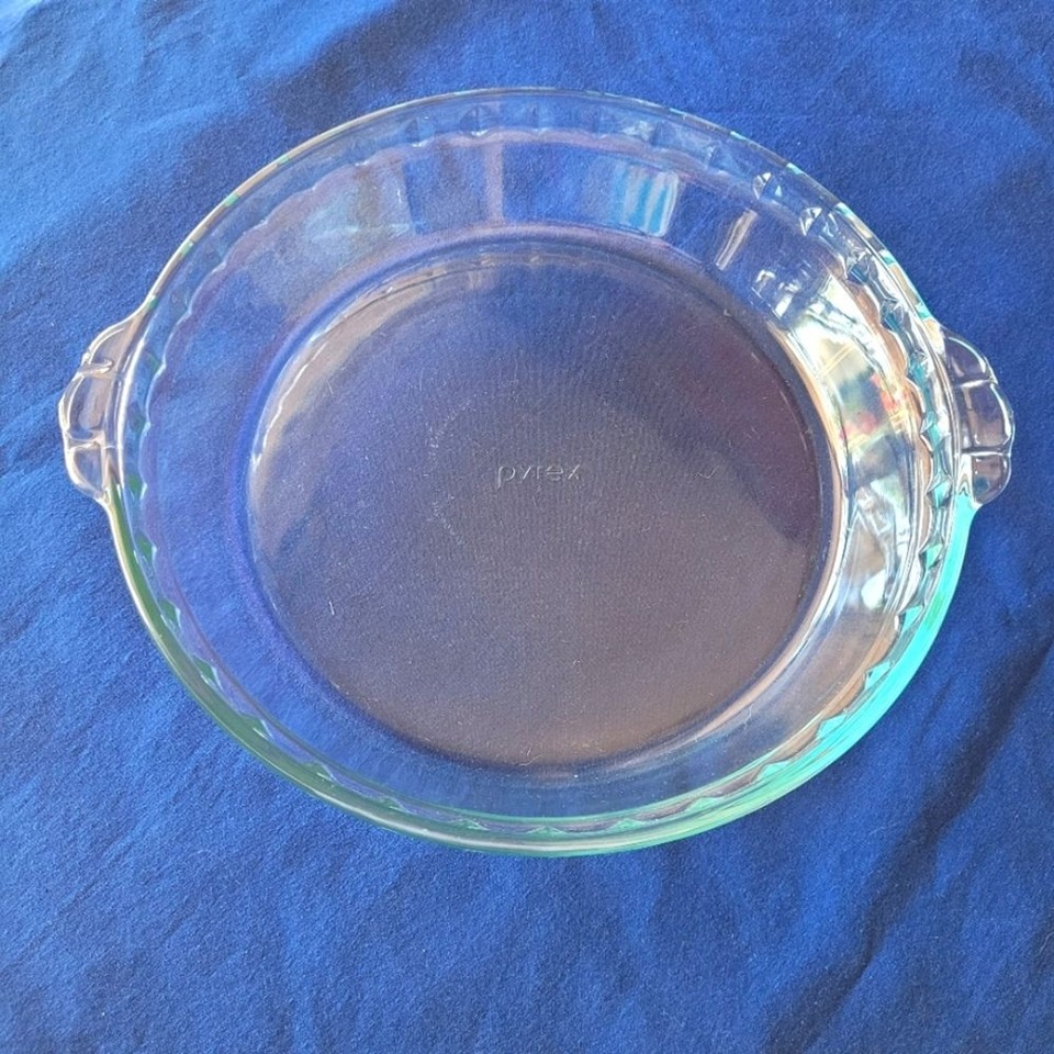 Pyrex Vintage Deep Dish Pie Plate 9.5" Fluted Rim Clear Glass Tab ...
