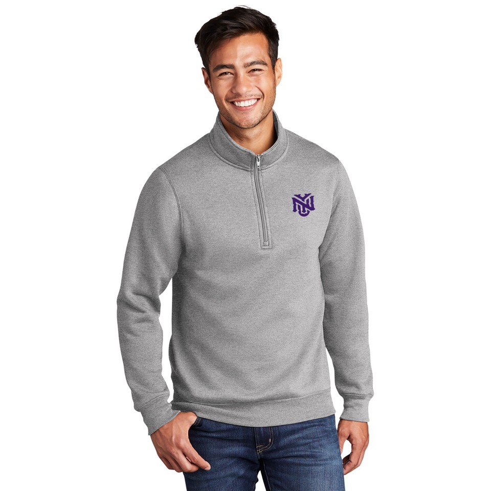 New York University Violets Primary Logo LC EMB QZip - Athletic Heather ...