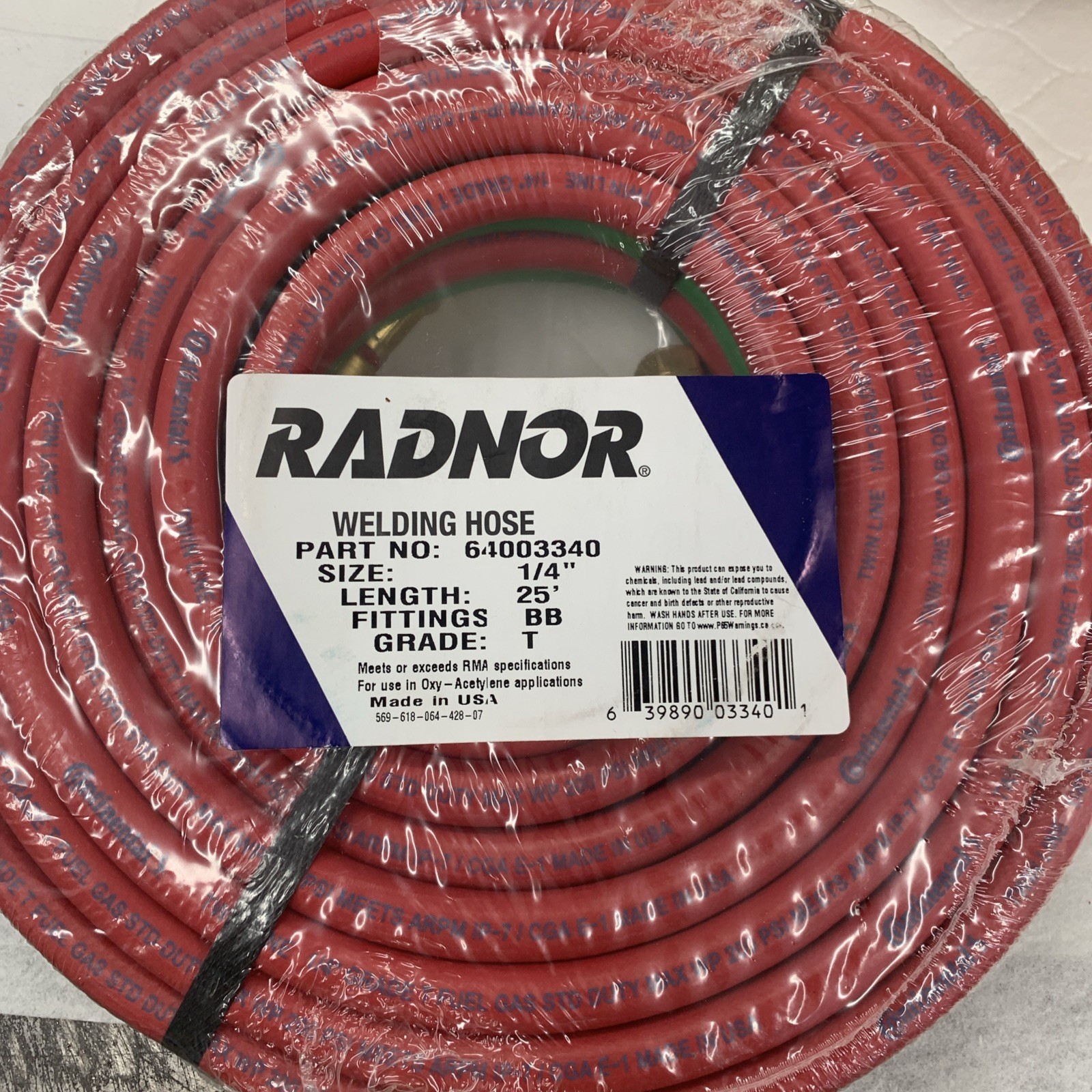 RADNOR Twin Welding Hose, 25' x 1/4" 64003340 NEW | eBay