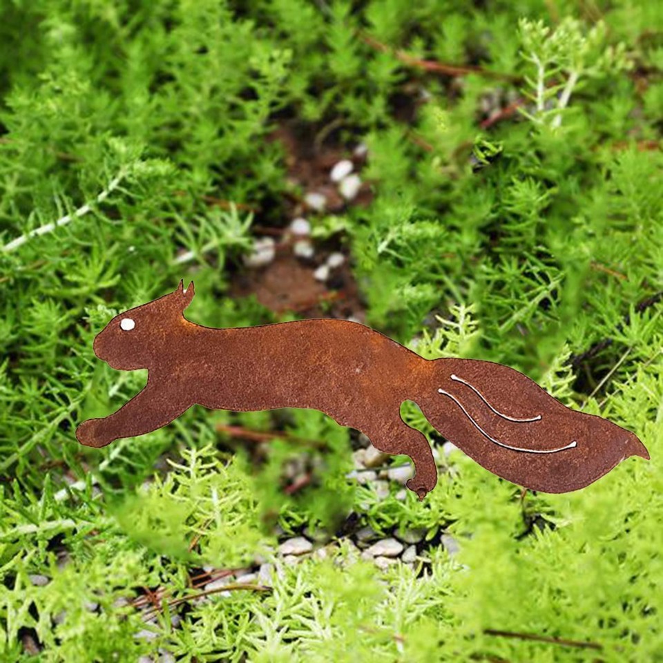 Artistic Metal Squirrel with Rust Finish for Outdoor Garden Fence ...