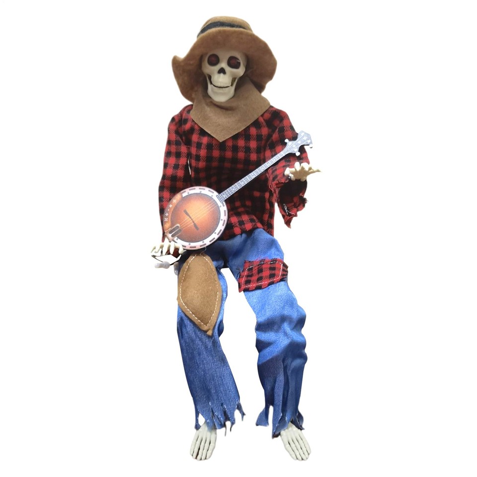 2025Animated Skeleton Playing Banjo Halloween Prop Joint Adjustable ...