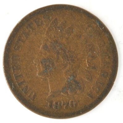 1870 Indian Head Penny US Bronze One Cent Coin Shallow N Semi Key Date ...