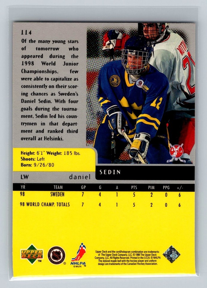 1997-98 Upper Deck Black Diamond - Daniel Sedin - RC - Rookie - #114 ...