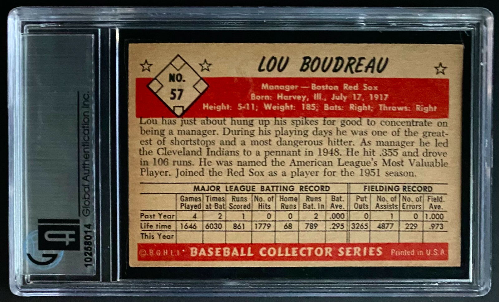 Lou Boudreau Red Sox HOF 1953 Bowman Baseball Card Global ...