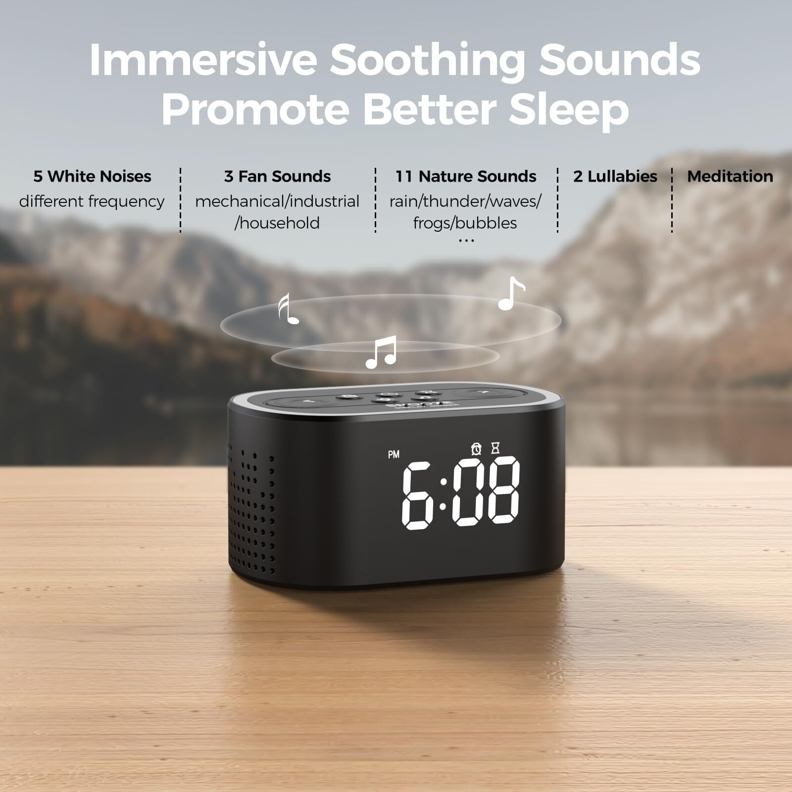 REACHER Digital Alarm Clock & White Noise Sound Machine, 21 Soothing ...
