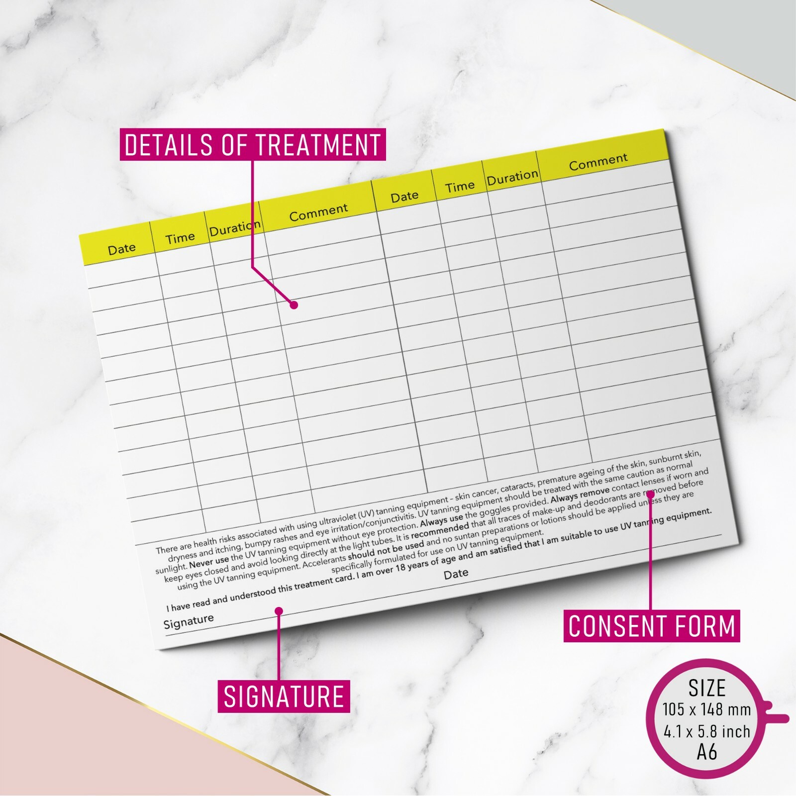 Sunbed Client Record Card Solarium Tanning Consultation Treatment Salon ...