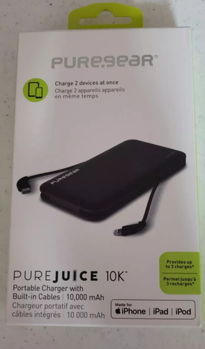 Puregear Pure Juice 10,000 mAh Power Bank Lightning and USB- C Cables ...