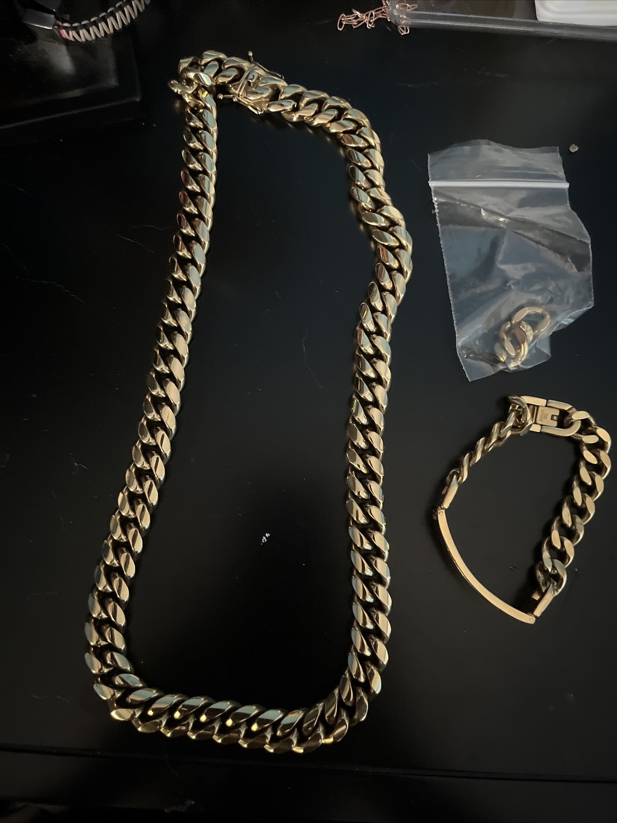 Men's Miami Cuban Link Bracelet&Chain Combo Set 14K G… - Gem