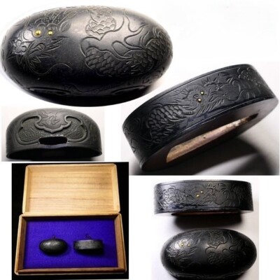 Fuchi Kashira Unryu Dragon YOKOYA Family Japanese Sword Fitting Edo ...