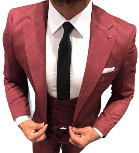 Designer Business Burgundy Red Suit Jacket Pants Vest Fitted Slim Fit ...