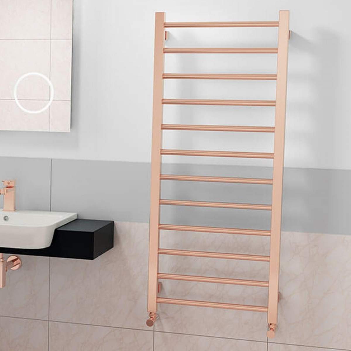 Rose Gold Towel Rail Ladder Bathroom Straight Warmer Two Sizes 500mm x ...