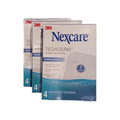 3xPK NEXCARE TERADERM TRANSPARENT DRESSING WATERPROOF 4 EACH ( 4 IN x 4 ...
