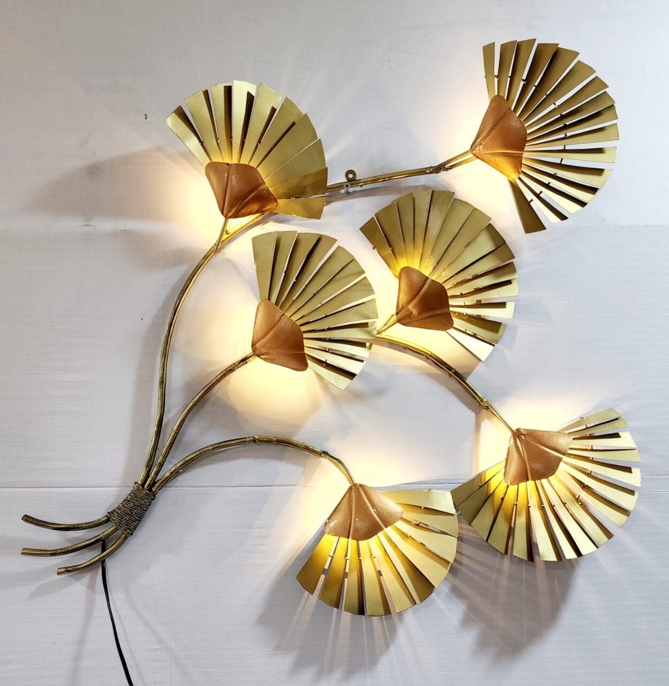 Leaf flower Wall decor metal handicraft led lights hanging mounted art ...