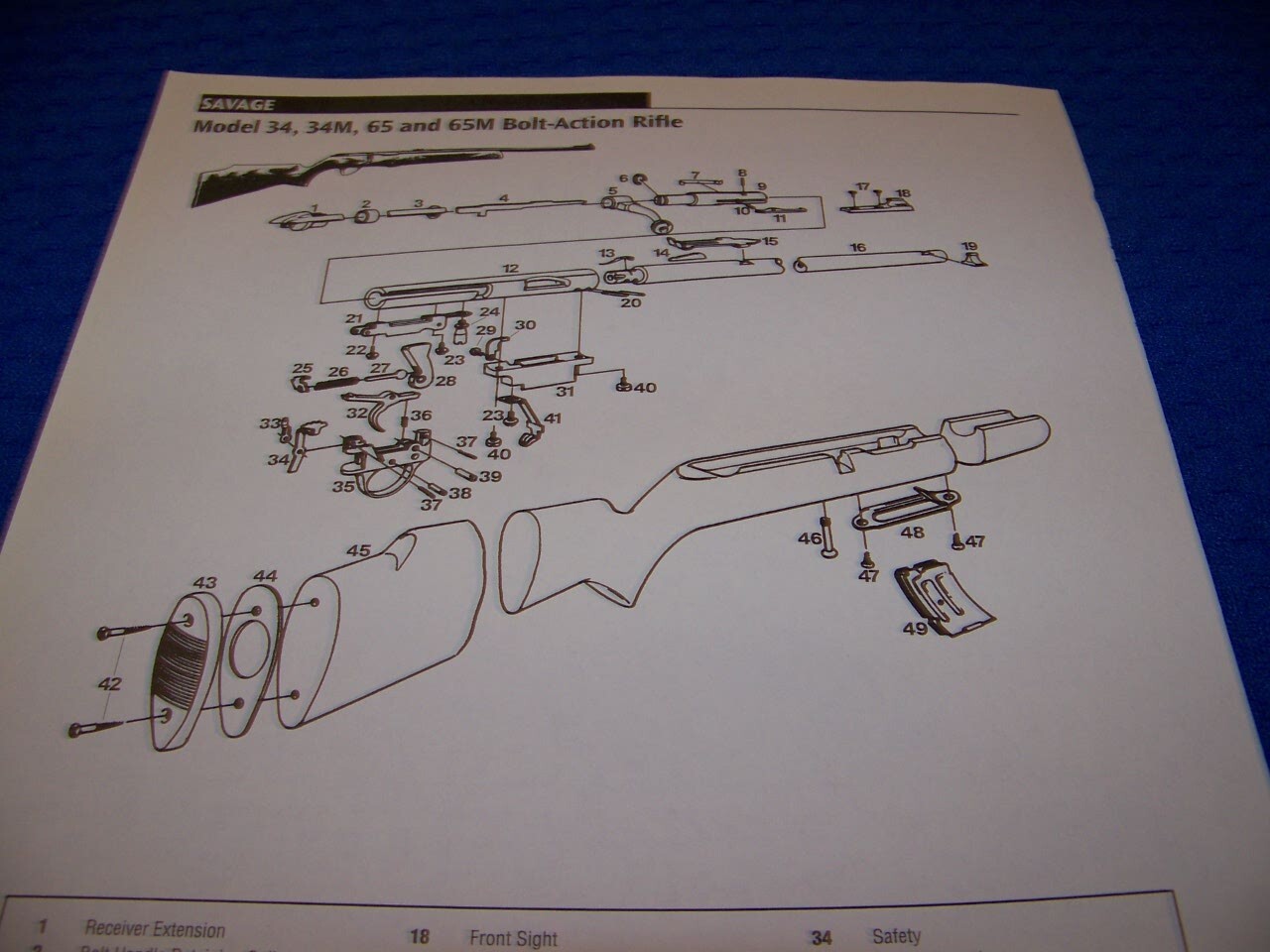 SAVAGE 34/M/65/65M B/A & MODEL 333 O/U SHOTGUN..LEGEND/EXPLODED VIEW ...