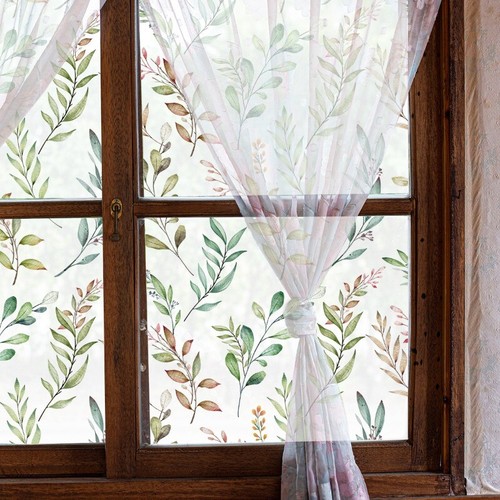 PVC Window Static Stickers Shading Decals Clings Leaf Printed Home Room ...