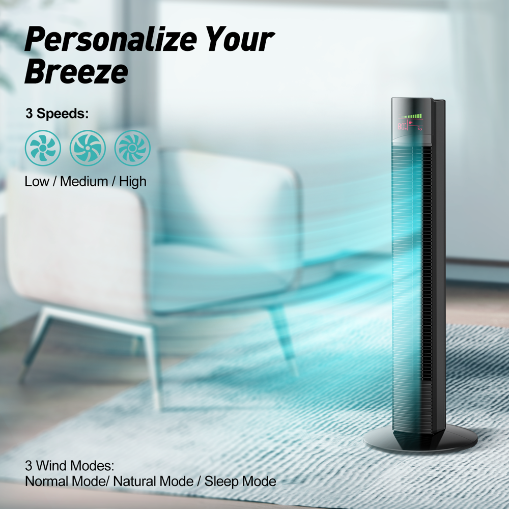 Cooling Tower Floor Fan Oscillating 9 Modes LED Display Timer Quiet ...