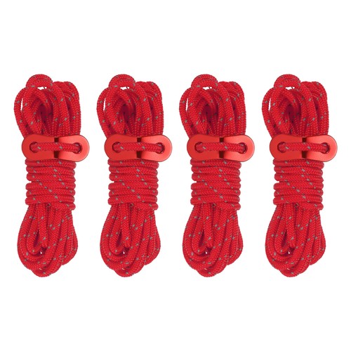4Pcs 4mm Tent Rope 13ft Reflective Guyline Rope with Adjuster Red ...