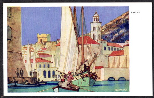 ARTIST SIGNED KENNETH SHOESMITH POSTCARD ROYAL MAIL LINE RAGUSA ITALY ...