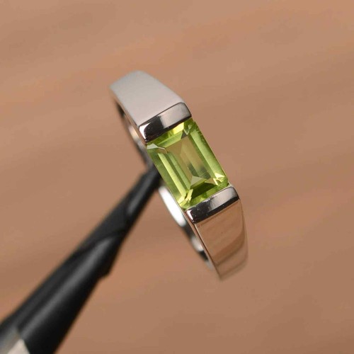 Naturel Péridot Fiançailles Solitaire Bague Argent Sterling Août ...