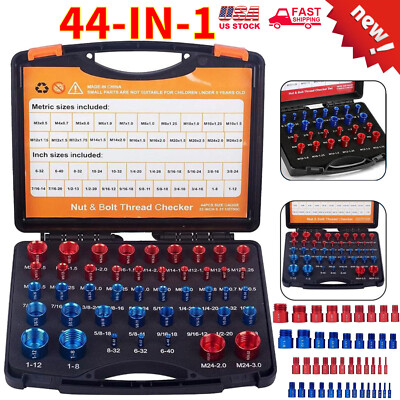 44PCS Inch & Metric Set Nut & Bolt Thread Checker Identifier Thread ...