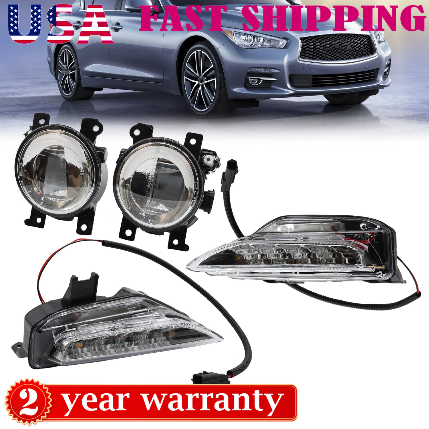 LED Bumper Fog Lamp Turn Signal Light For Infiniti Q50 Q50S Sport 2014 ...