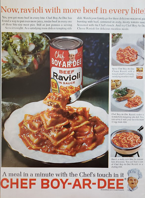 1962 Chef Boy-Ar-Dee Beef Ravoli In Sauce More Beef In Every Bite Print Ad | eBay