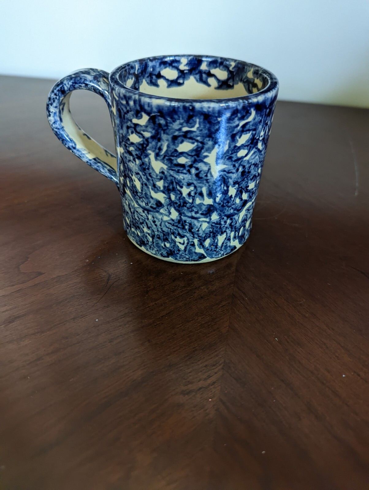 Vintage Conner Prairie Salt Glazed Blue Spongeware Pottery Coffee Mug ...