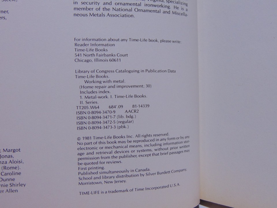 Home Repair And Improvement: Working With Metal Time Life (1981 ...