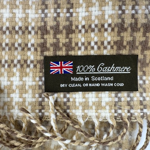 NWT Scottish 100% Cashmere Houndstooth Plaid Scarf Made in Scotland Tan ...