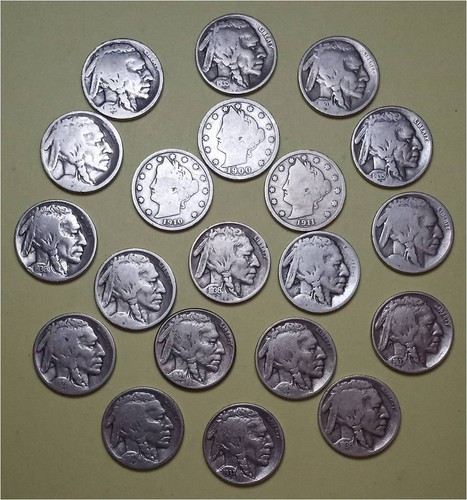 20 Old Coins – 3 Liberty “V” Nickels and 17 Buffalo/Indian Head Nickels ...