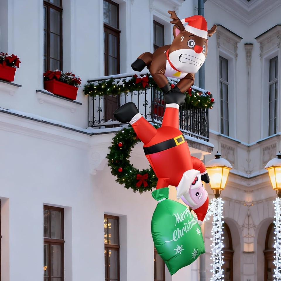 8FT Hanging Inflatable Christmas Decoration 2025 Climbing Santa Claus ...