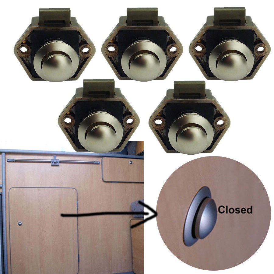 5x Push Button Drawer Cupboard Door Catch Lock Caravan Motorhome Boat ...