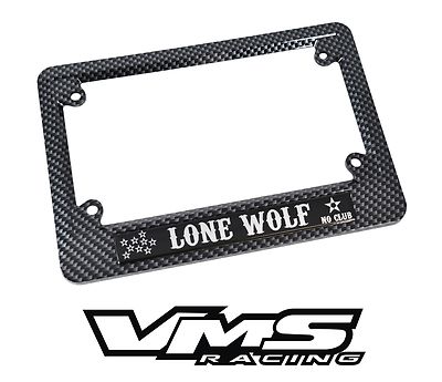 VMS LONE WOLF BIKER MOTORCYCLE CLUB LICENSE PLATE FRAME CARBON FIBER B ...