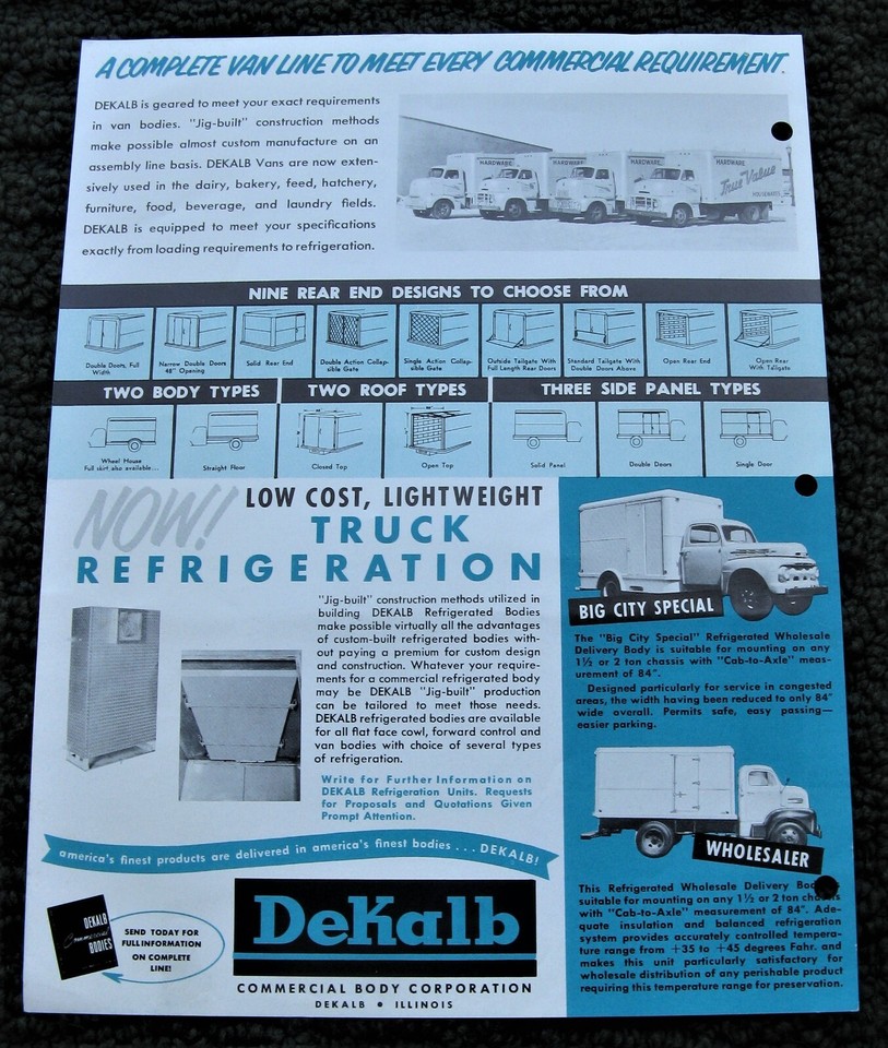 1954-56 DeKalb Delivery Truck Body Brochure, Letter, Ad & Price Sheets ...