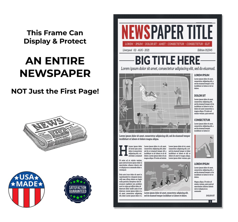 Black Newspaper Frame Made For Media Measuring 12x22 Inches | eBay