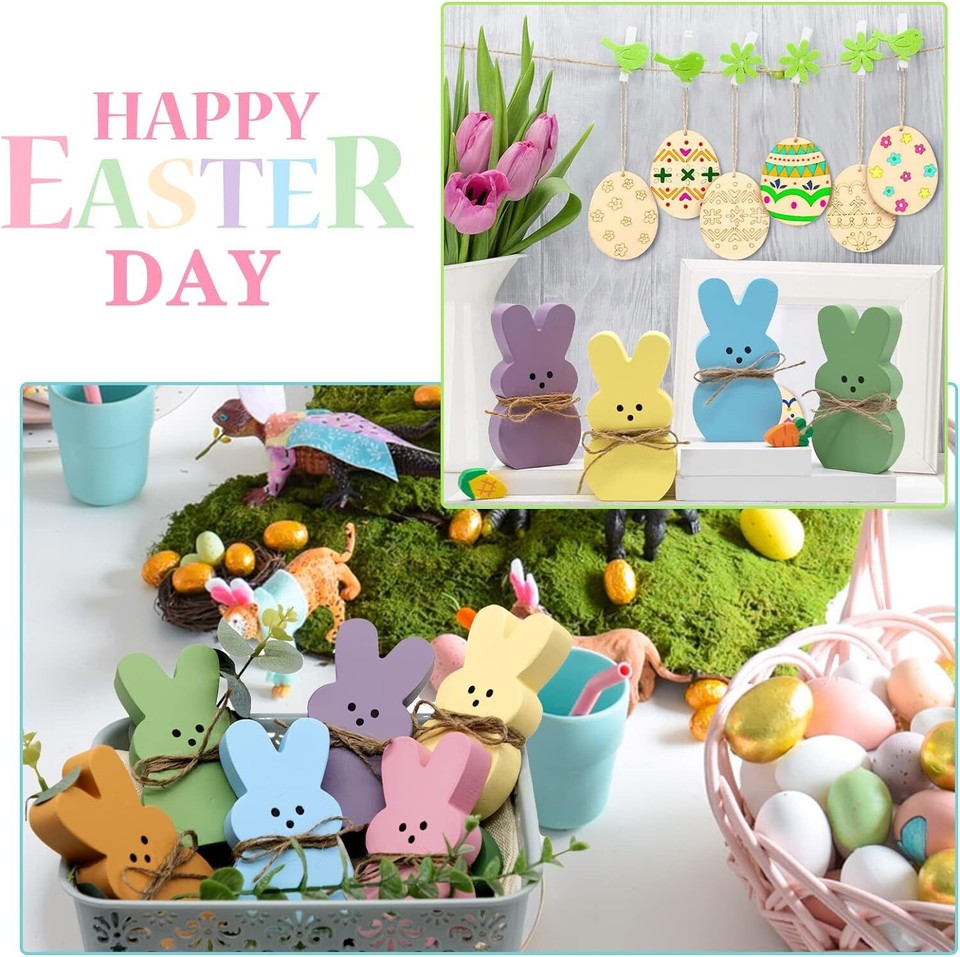 Easter Decorations - 6PCS Wood Bunny Peeps Easter Tiered Tray Decor ...