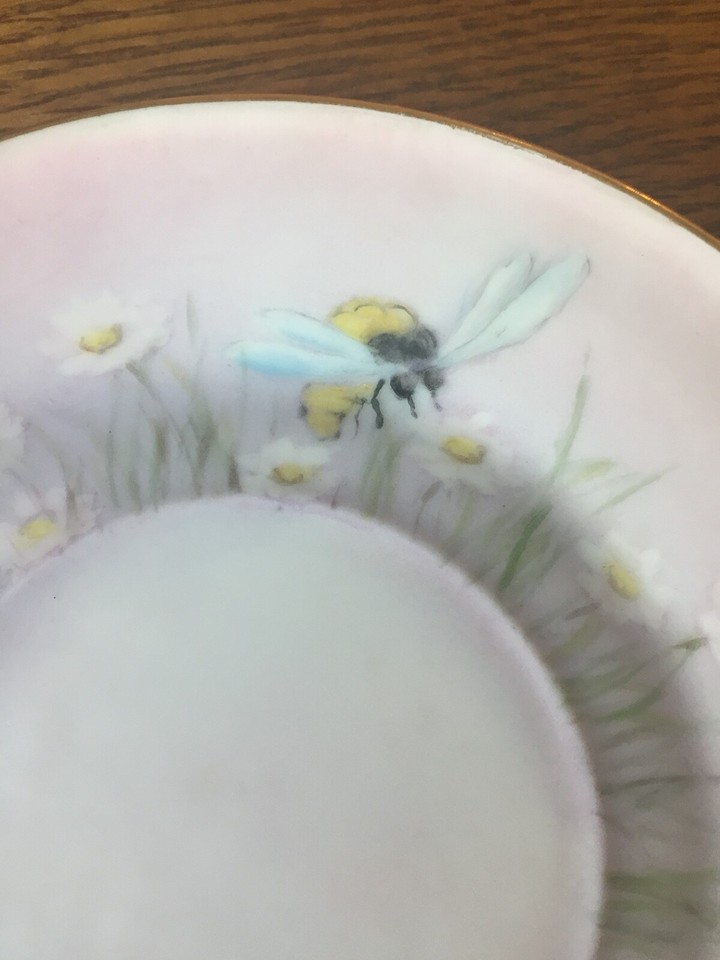 RARE Antique Limoges? Hand Painted Pink Gold Rim Bees Daisies Cup ...