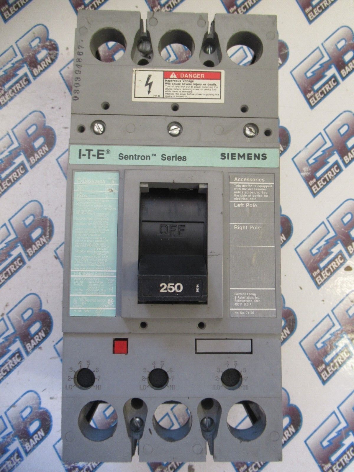 SIEMENS FXD63S250A Molded Case Switch 250 Amp 600 Volt 3 Pole ...