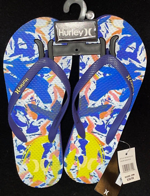 Hurley Surf Brand Women's MULTICOLOR Blue WATER COLOR Flip Flops ...