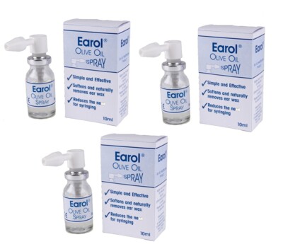 3x Earol Olive Oil Blocked Ear Spray 10ml Softens & Removes Ear Wax ...