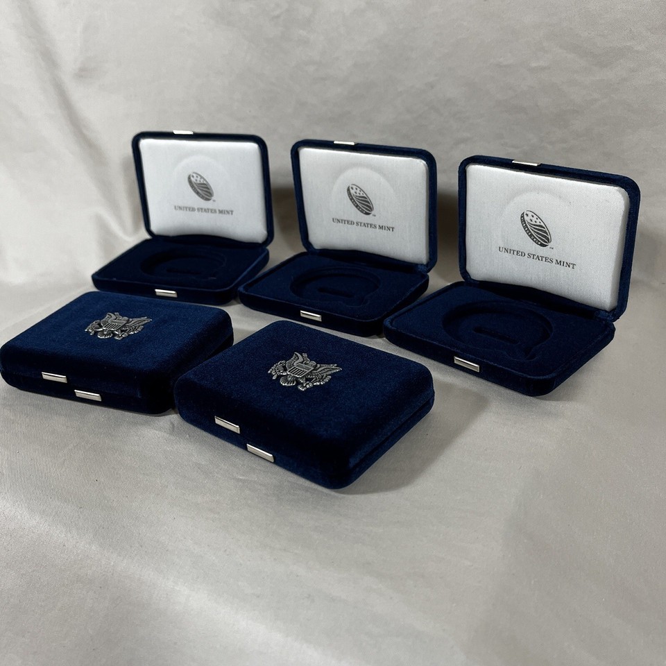 5 American Silver Eagle Cases Gift/Presentation Blue Velvet- No Coins ...