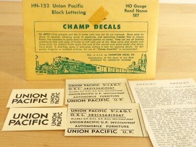 Champ Decals HO HN-152 Union Pacific Black Lettering | eBay